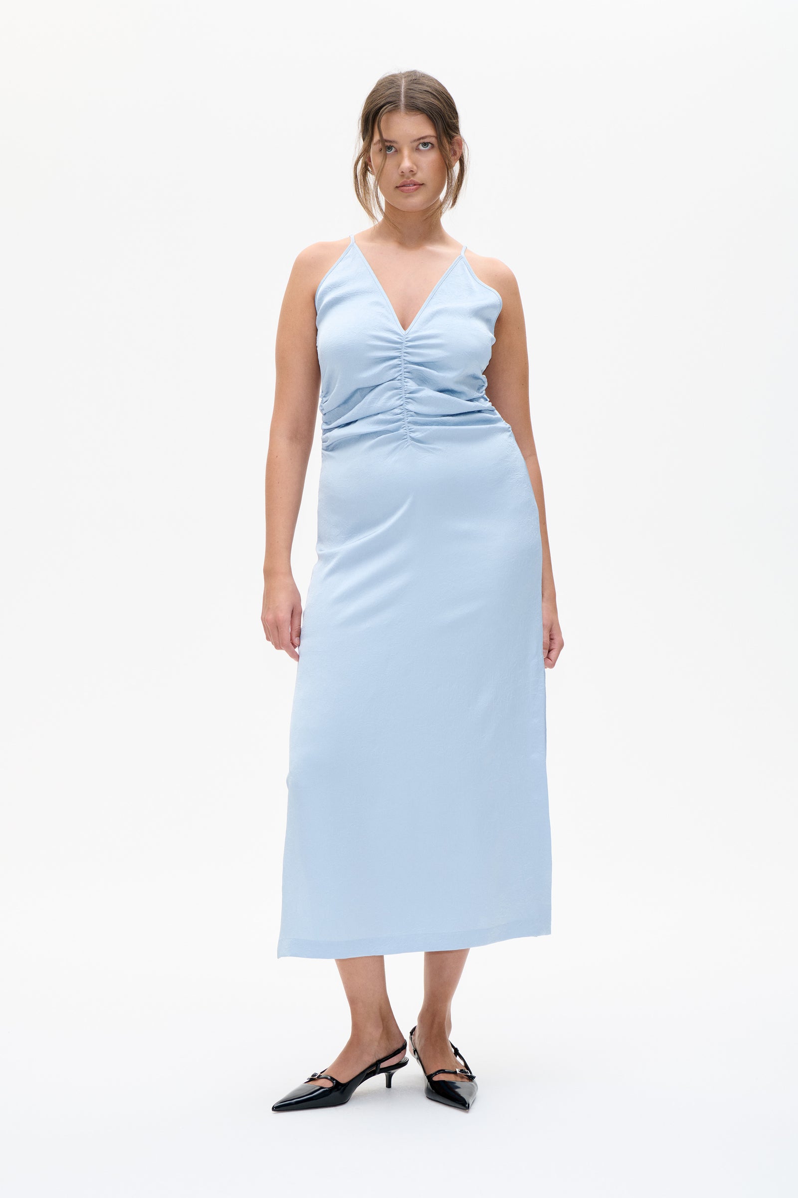 Shop Atalia Dress in Subdued Blue | Worldwide Shipping