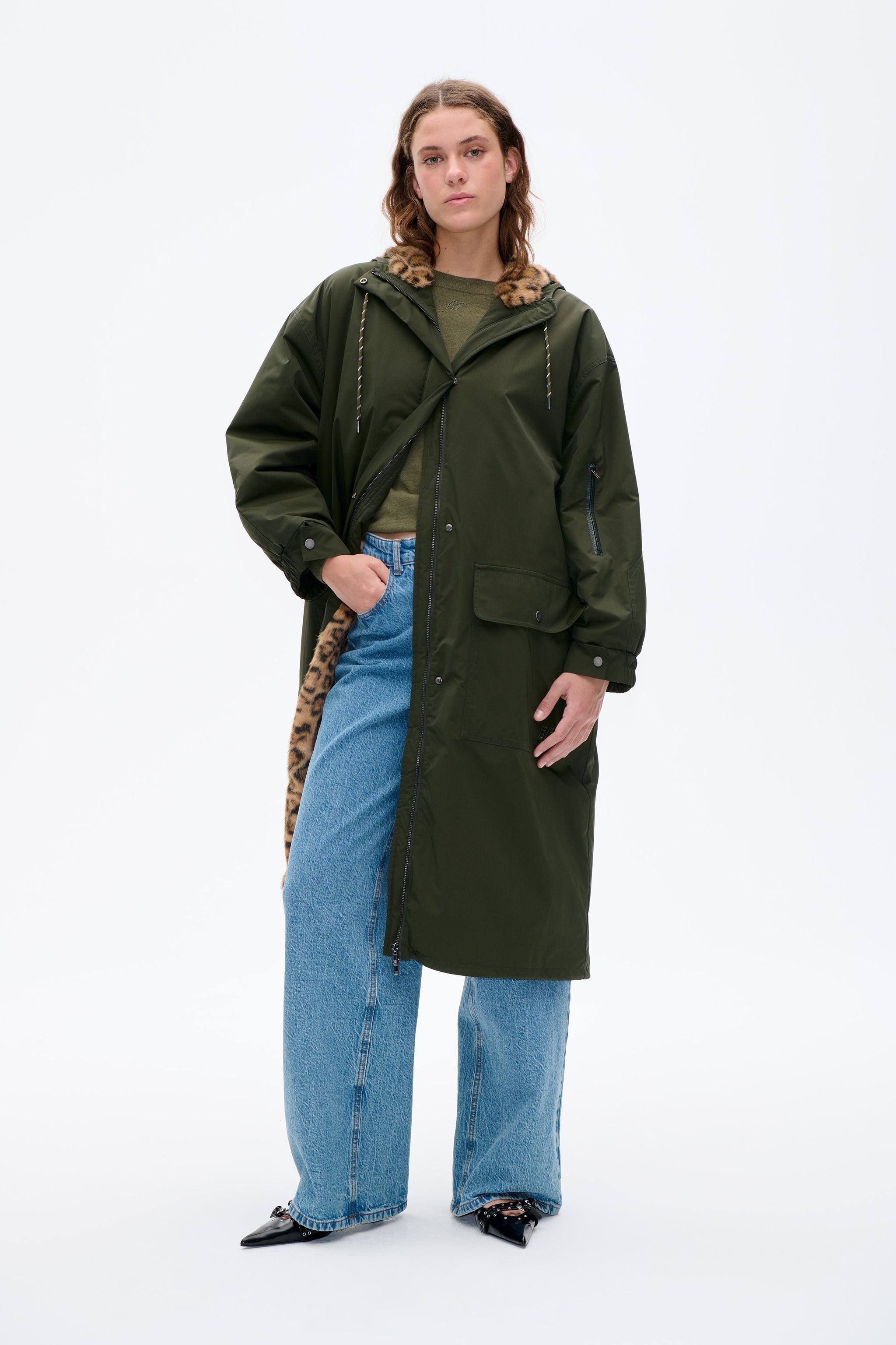 Shop DEMI COAT in Rosin Green Leopard | Worldwide Shipping
