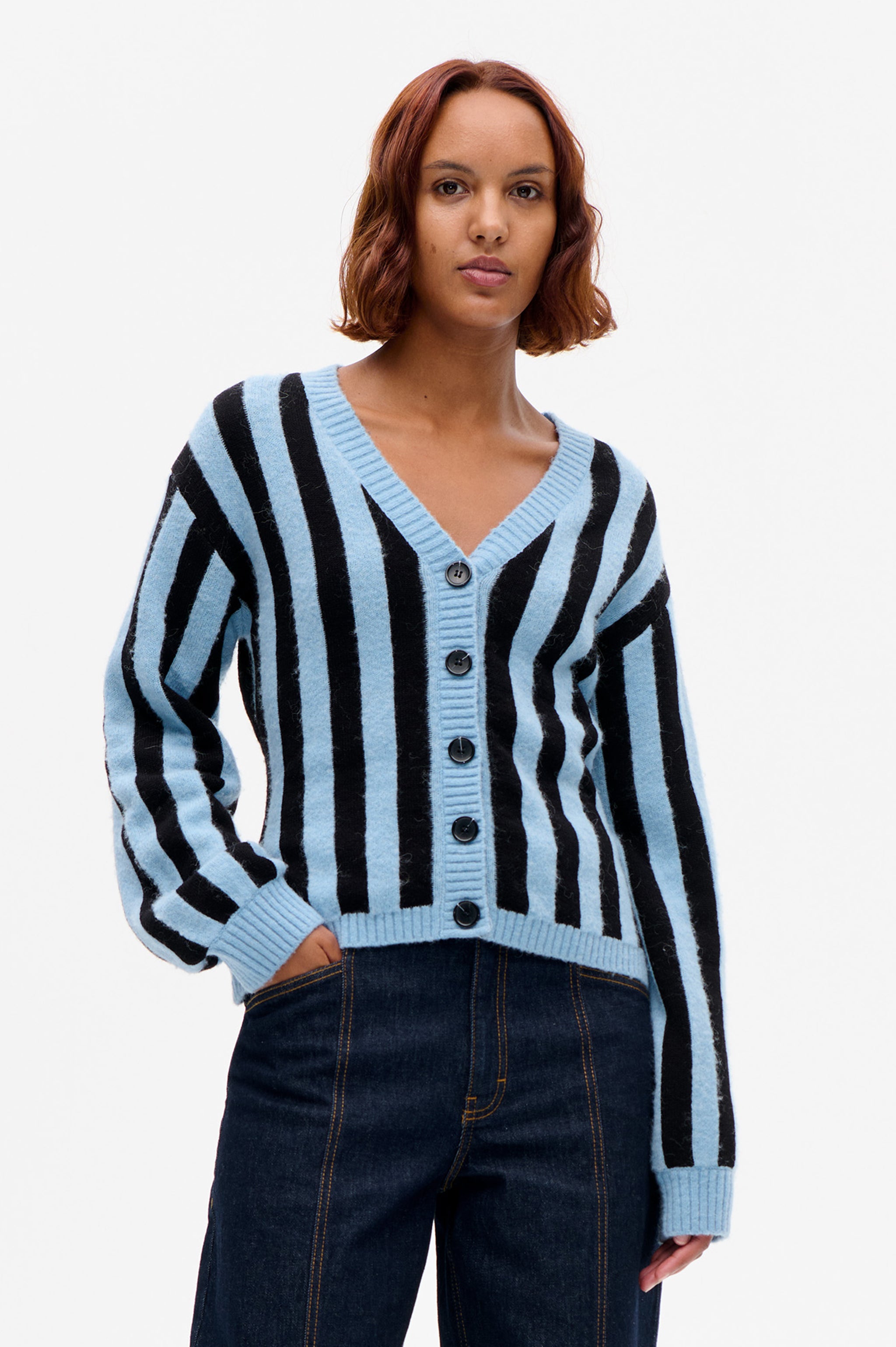 Shop CENAYA CARDIGAN in Dusk Blue Black Stripe | Fast Delivery