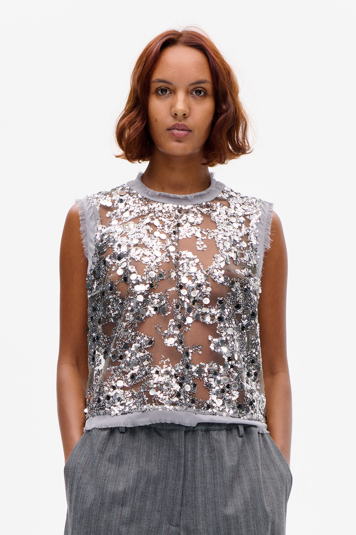 Shop MANIRA BLOUSE in Grey Sequins | Worldwide Shipping