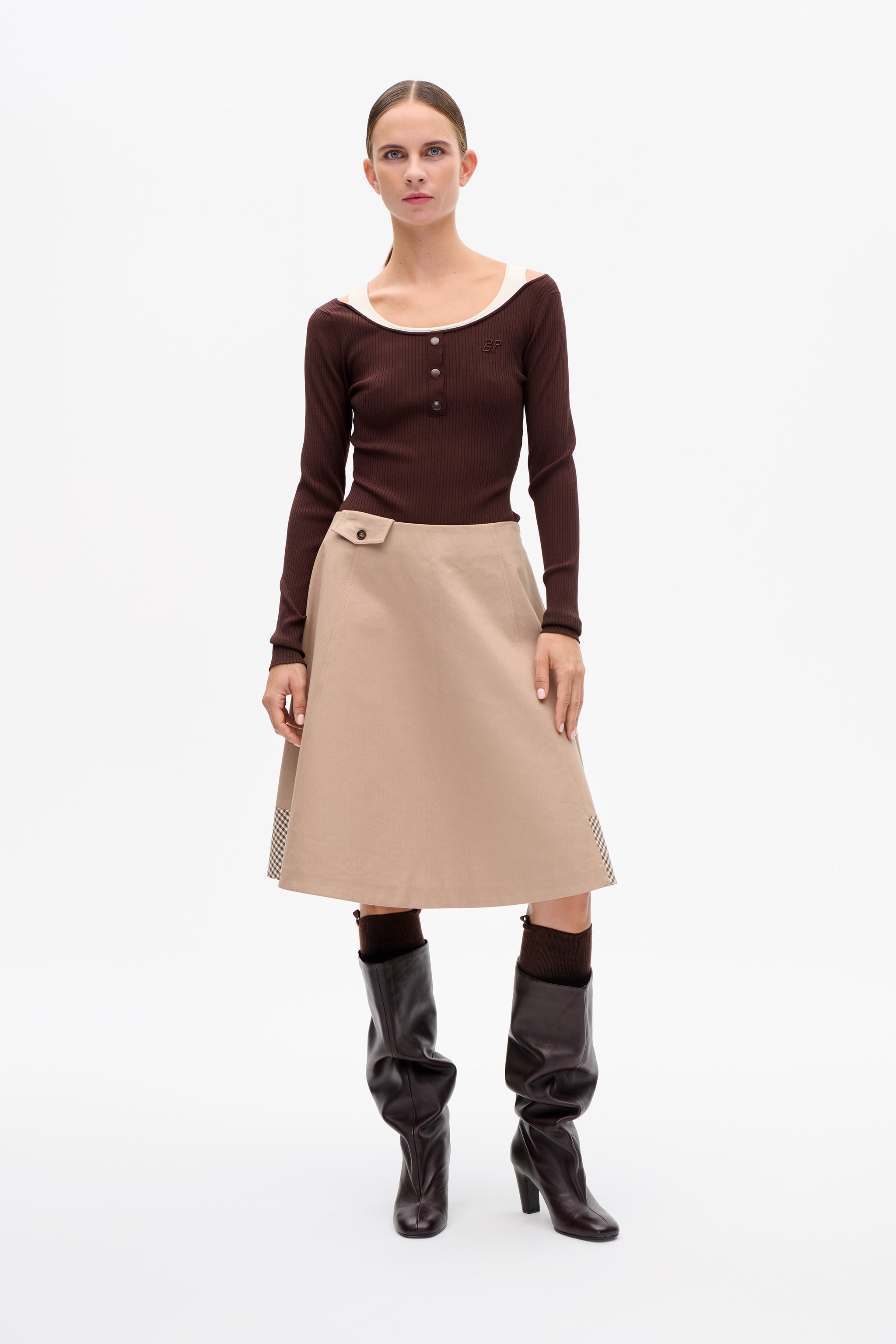 Shop SIV SKIRT in Portabella Camel Check | Fast Delivery