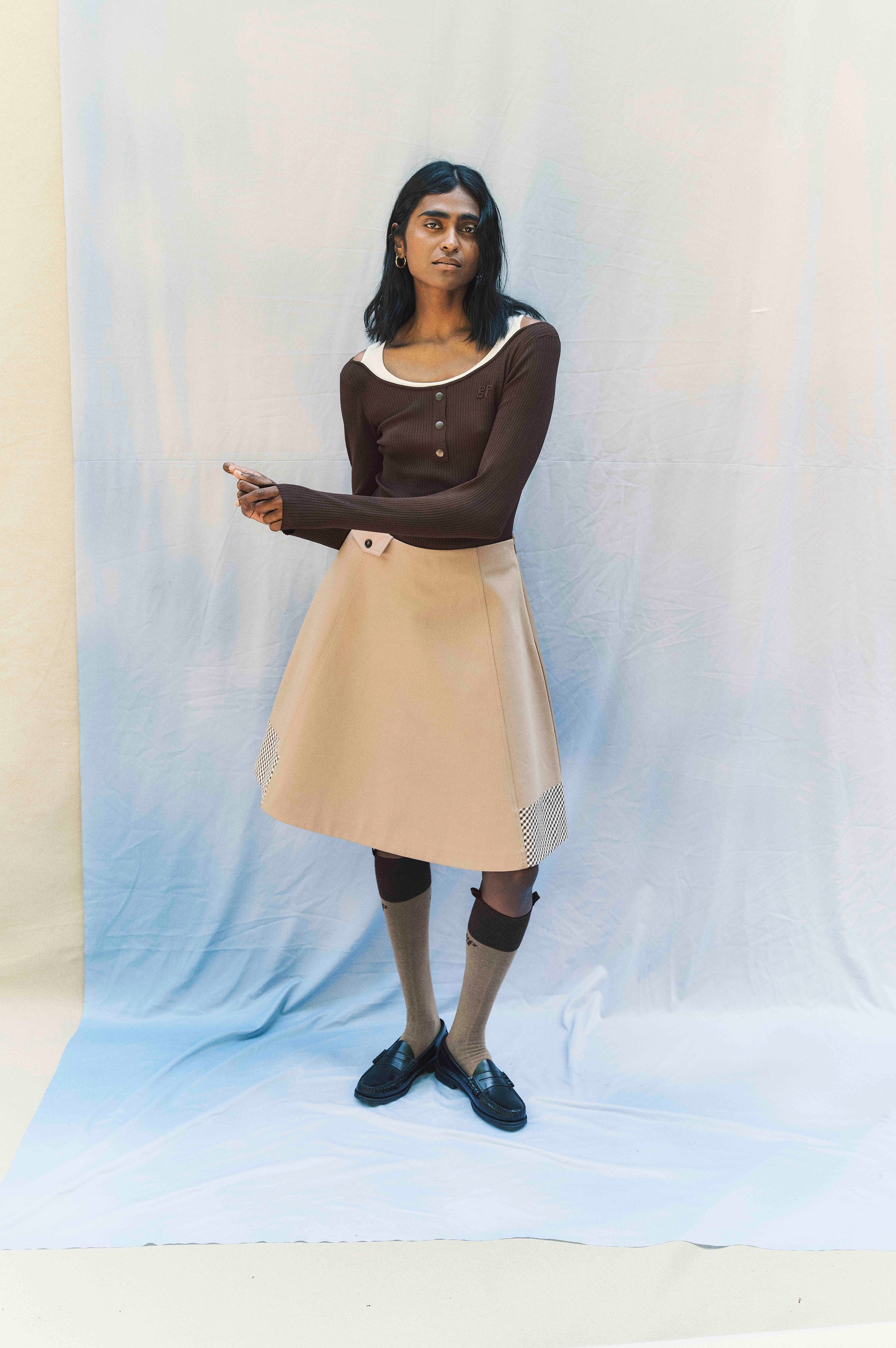 Shop SIV SKIRT in Portabella Camel Check | Fast Delivery